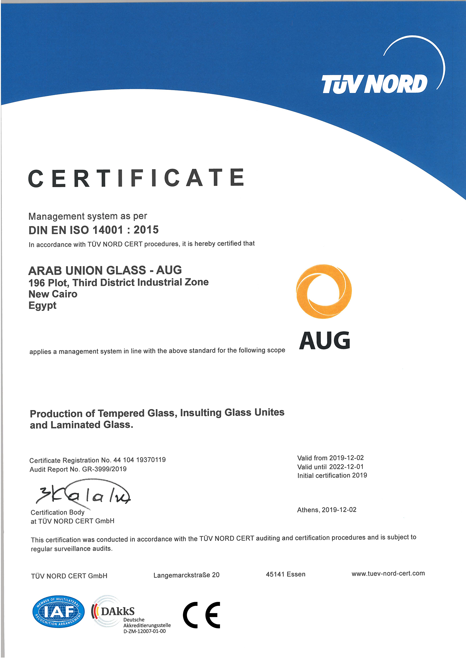 Certificates - Arab Union Glass