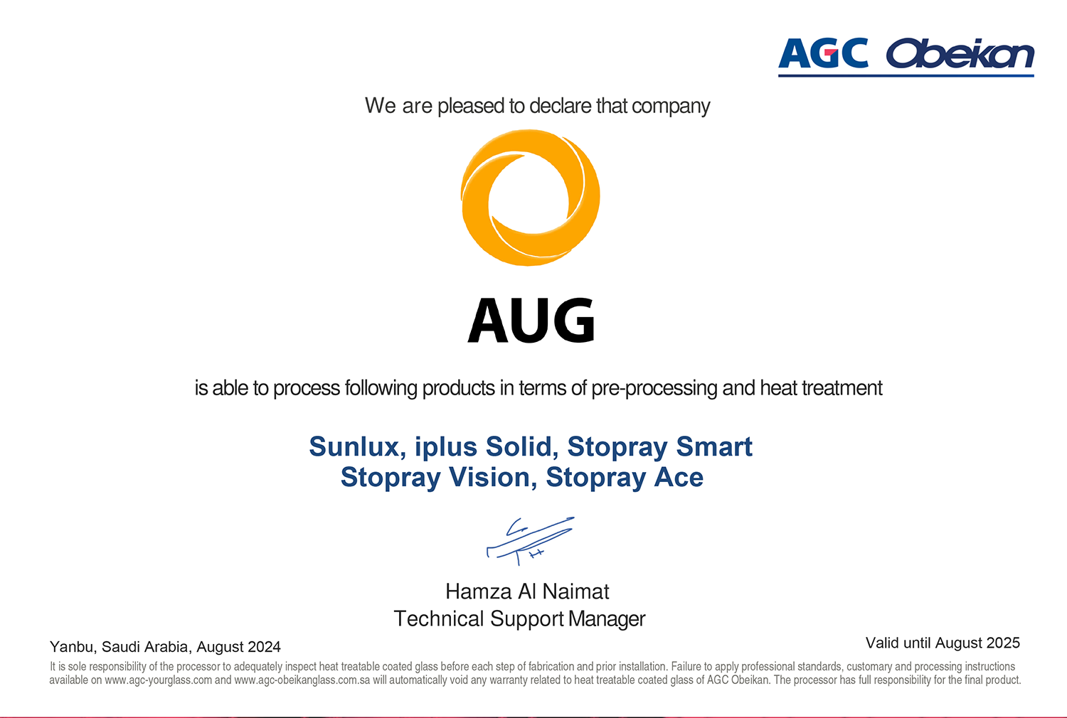 Certificates - Arab Union Glass